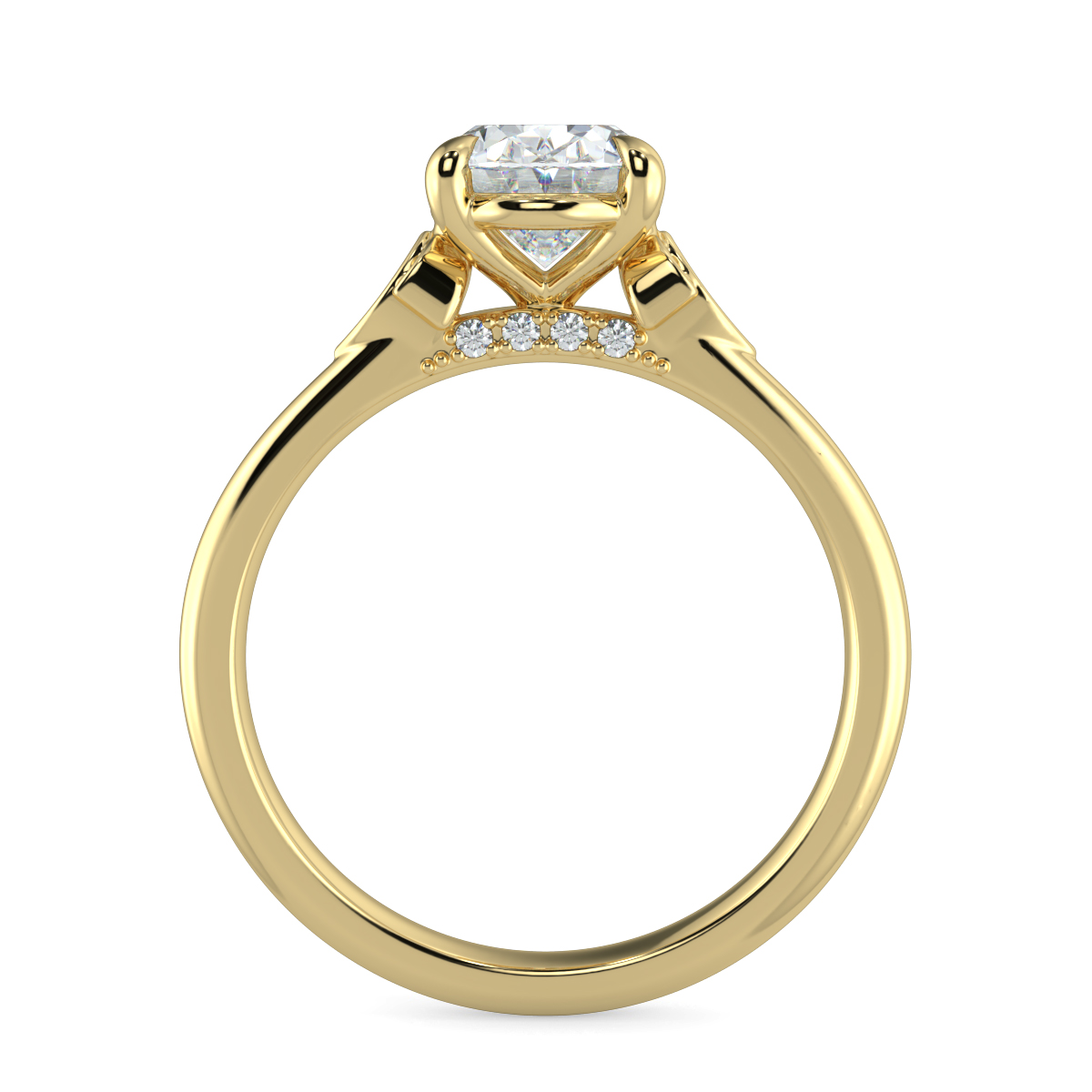 14K Yellow Gold Oval Diamond Bridge Engagemnt Ring - RM1850V