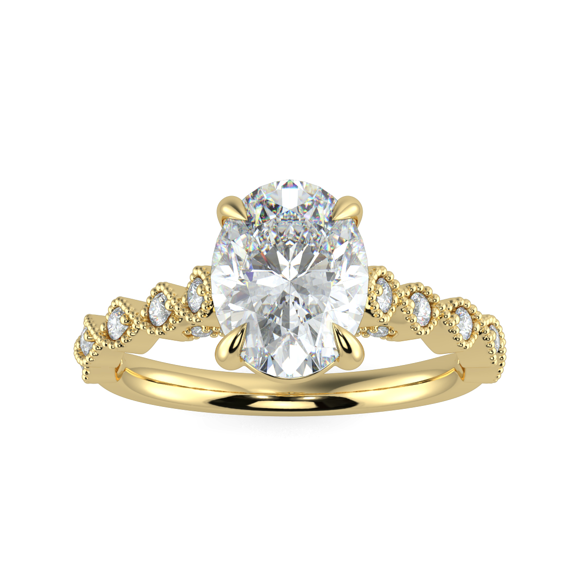 14K Yellow Gold Oval Diamond Bridge Engagemnt Ring - RM1855V