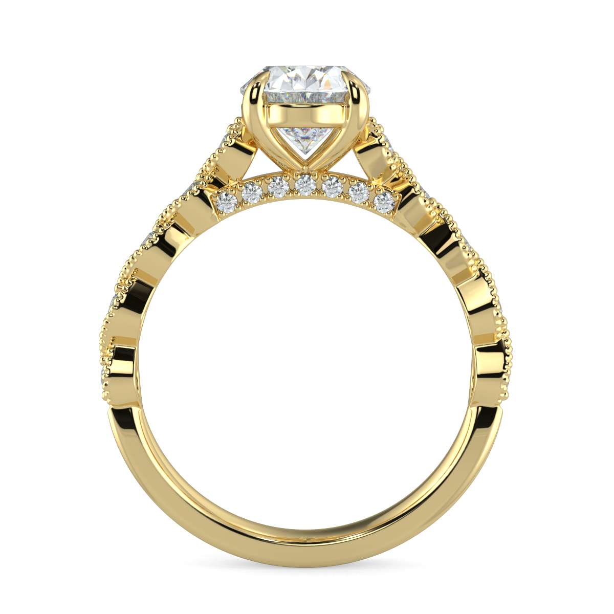 14K Yellow Gold Oval Diamond Bridge Engagemnt Ring - RM1855V