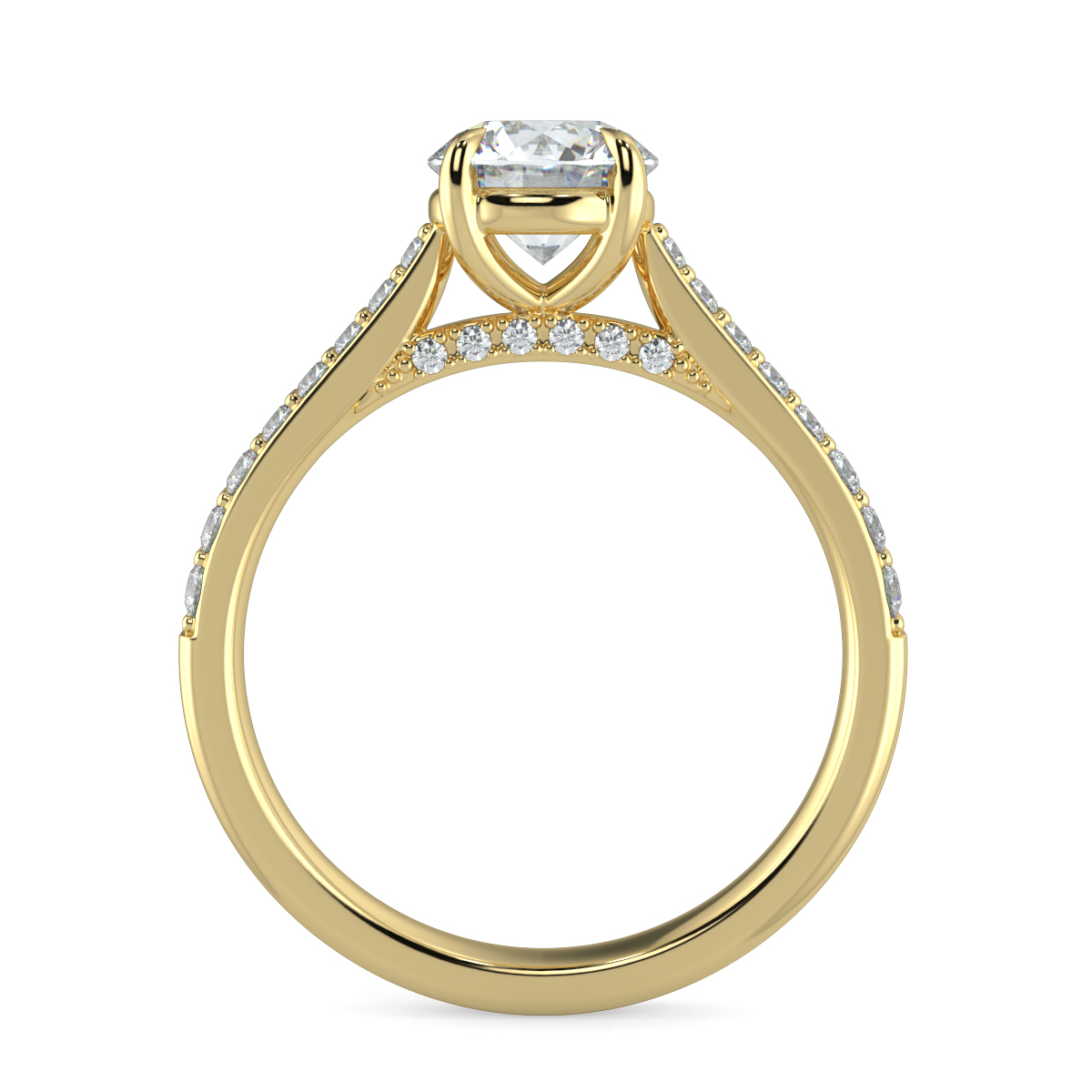 18K Yellow Gold Round Diamond Bridge Pave Engagemnt Ring - RM1884R