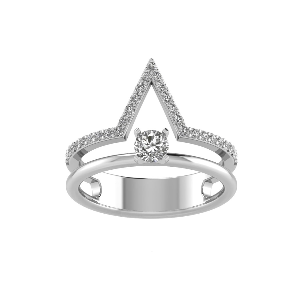 14K V Shaped Band and Solitaire Diamond Set - WR2039/D