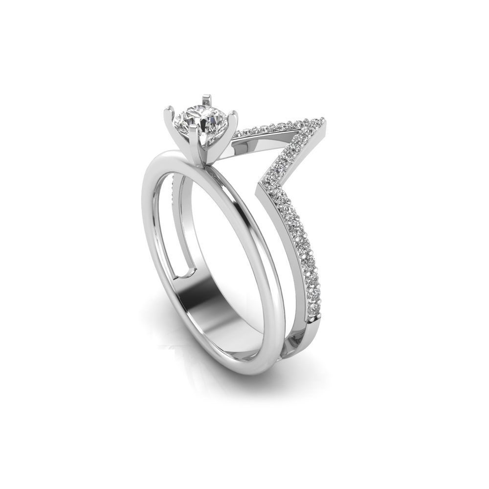 14K V Shaped Band and Solitaire Diamond Set - WR2039/D